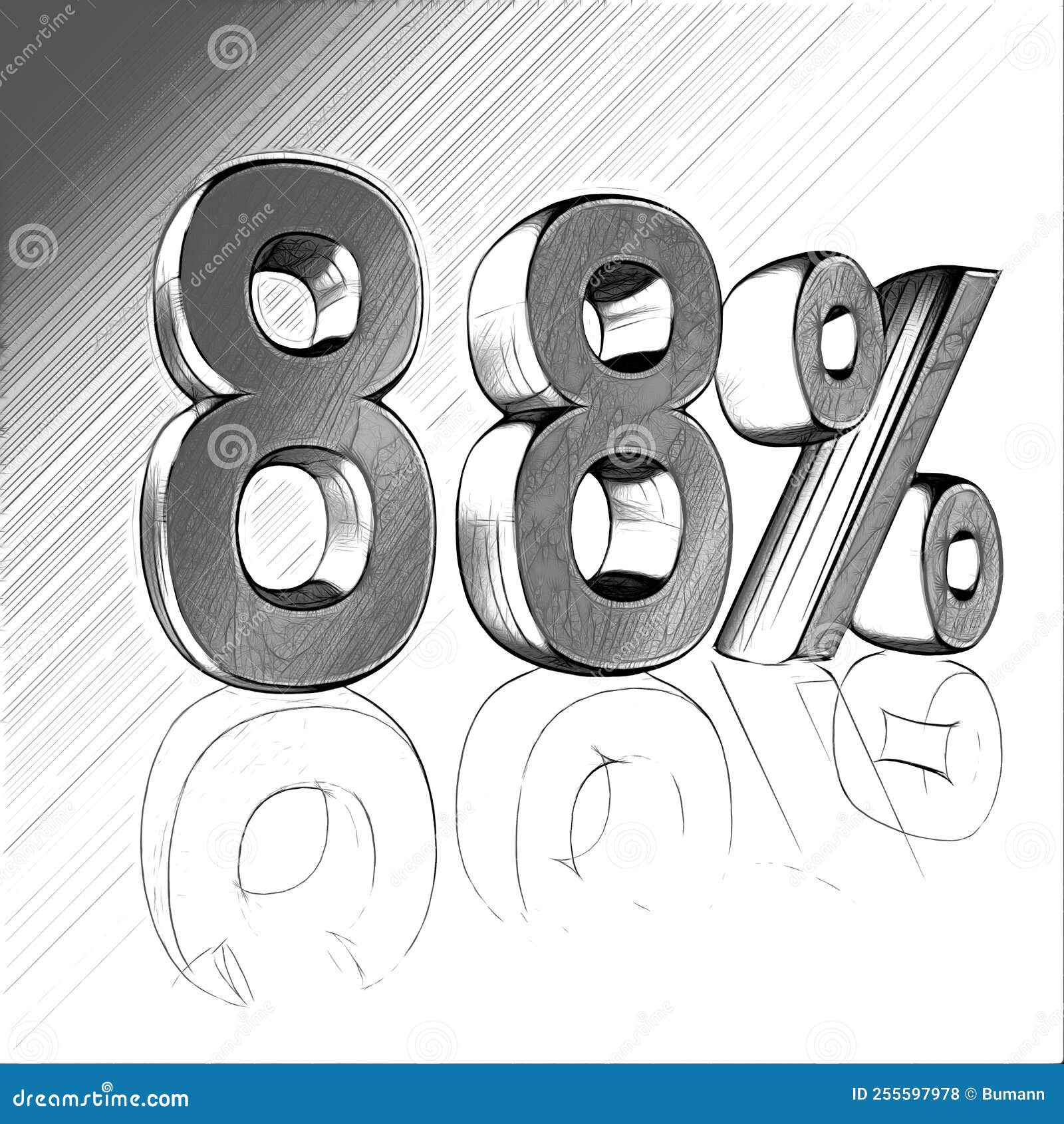 88 , 88 Percent As a 3D Illustration, 3D Rendering Stock Illustration ...