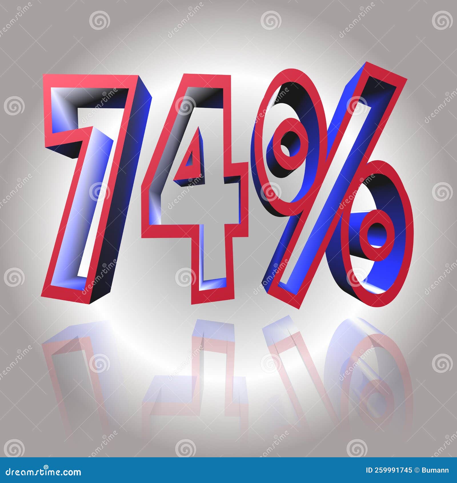 74 , 74 Percent As a 3D Illustration, 3D Rendering Stock Illustration ...