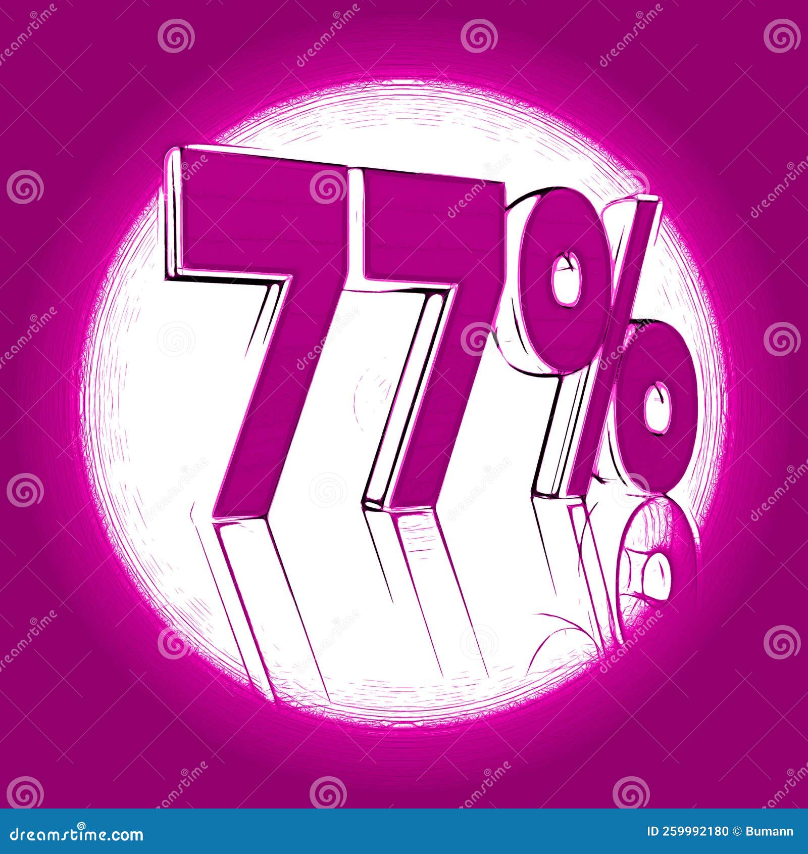 77 , 77 Percent As a 3D Illustration, 3D Rendering Stock Illustration ...