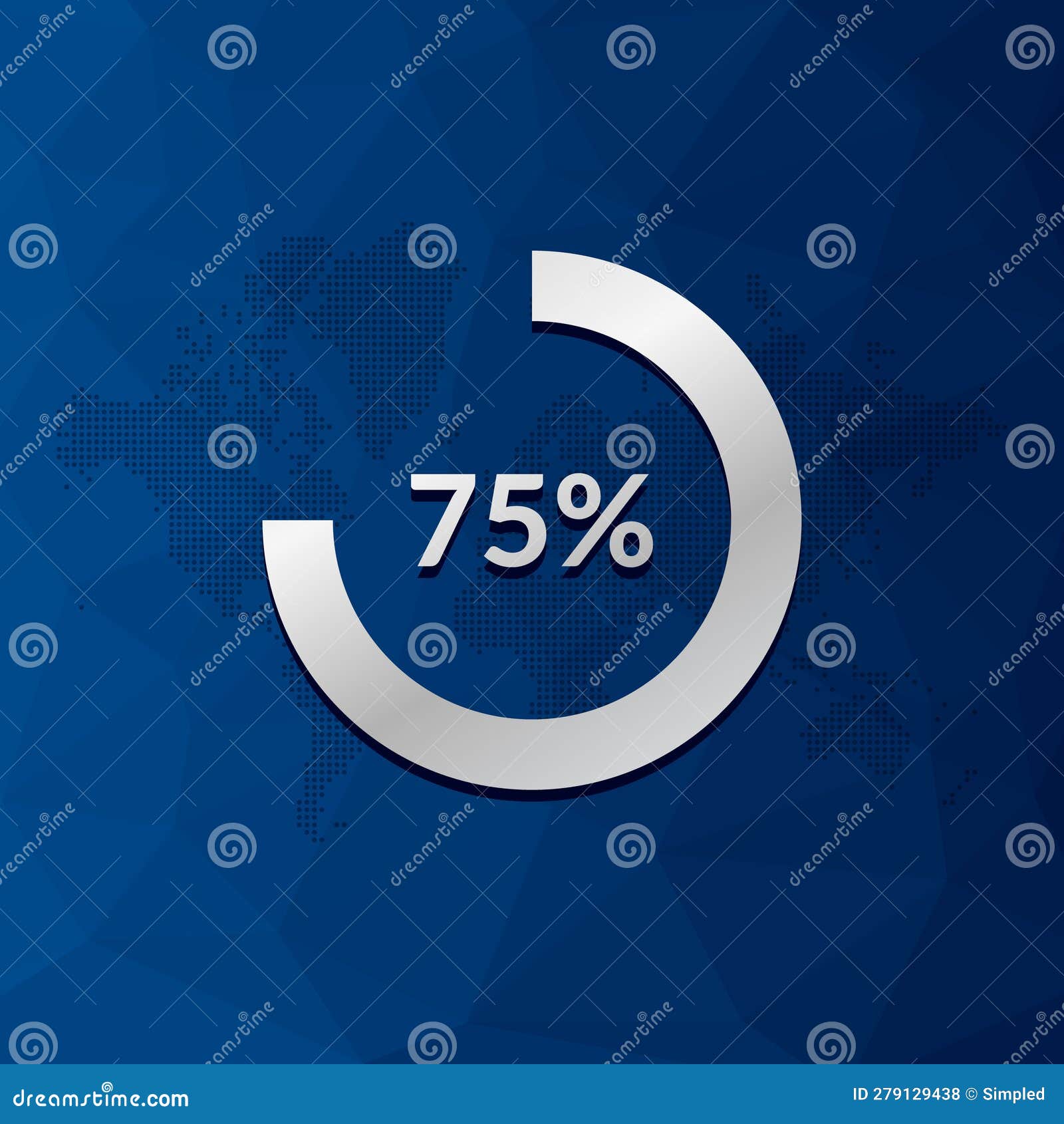 75 Percent Circle Chart. Infographic Vector Icon with Blue Low Poly ...