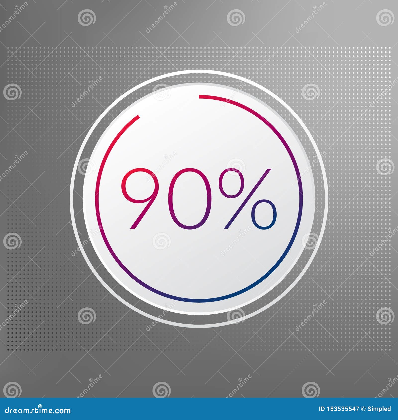 90 Percent Circle Chart Symbol. Vector Red Blue Gradient Element ...