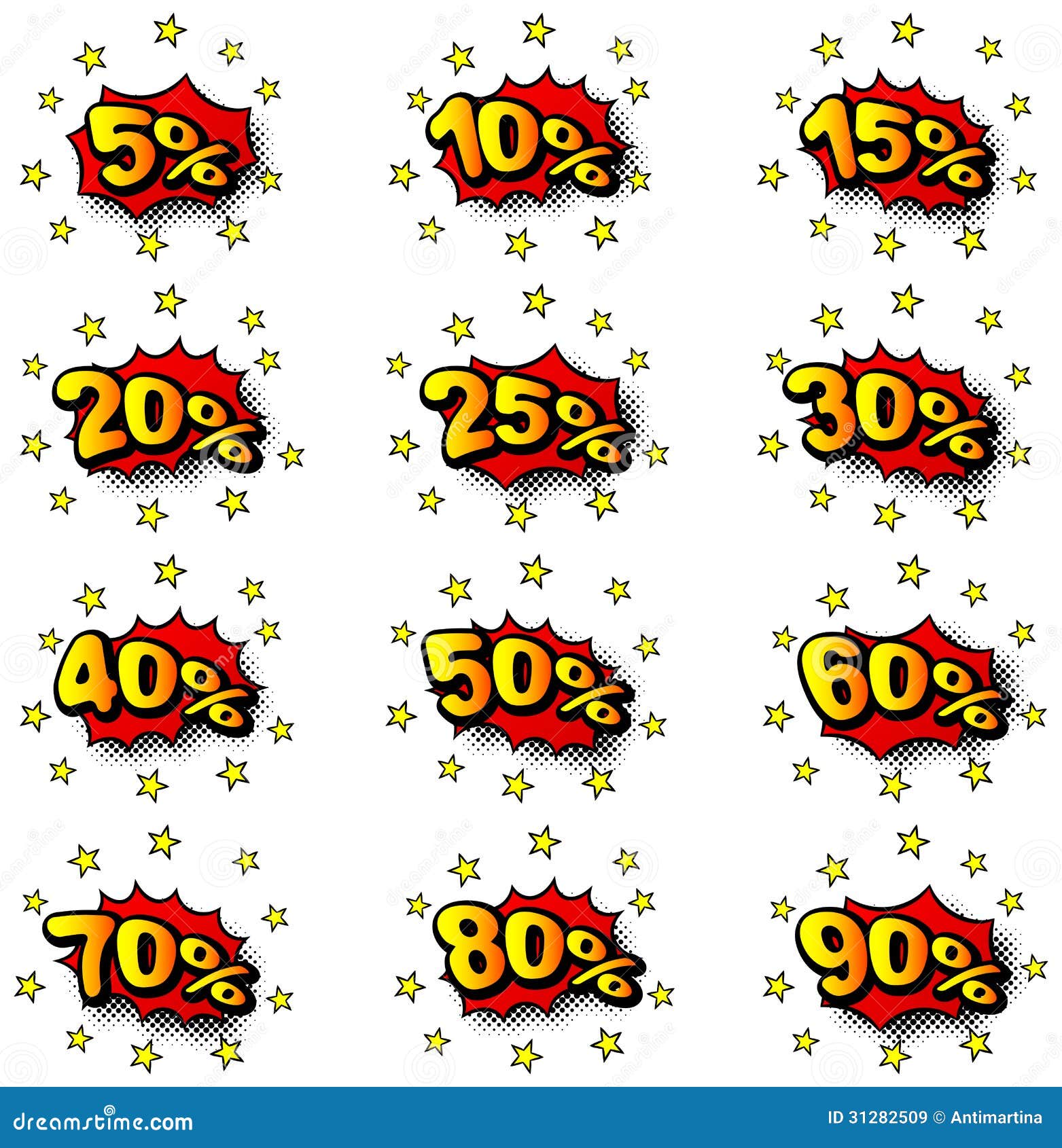 Percent comic labels stock vector. Illustration of symbol - 31282509