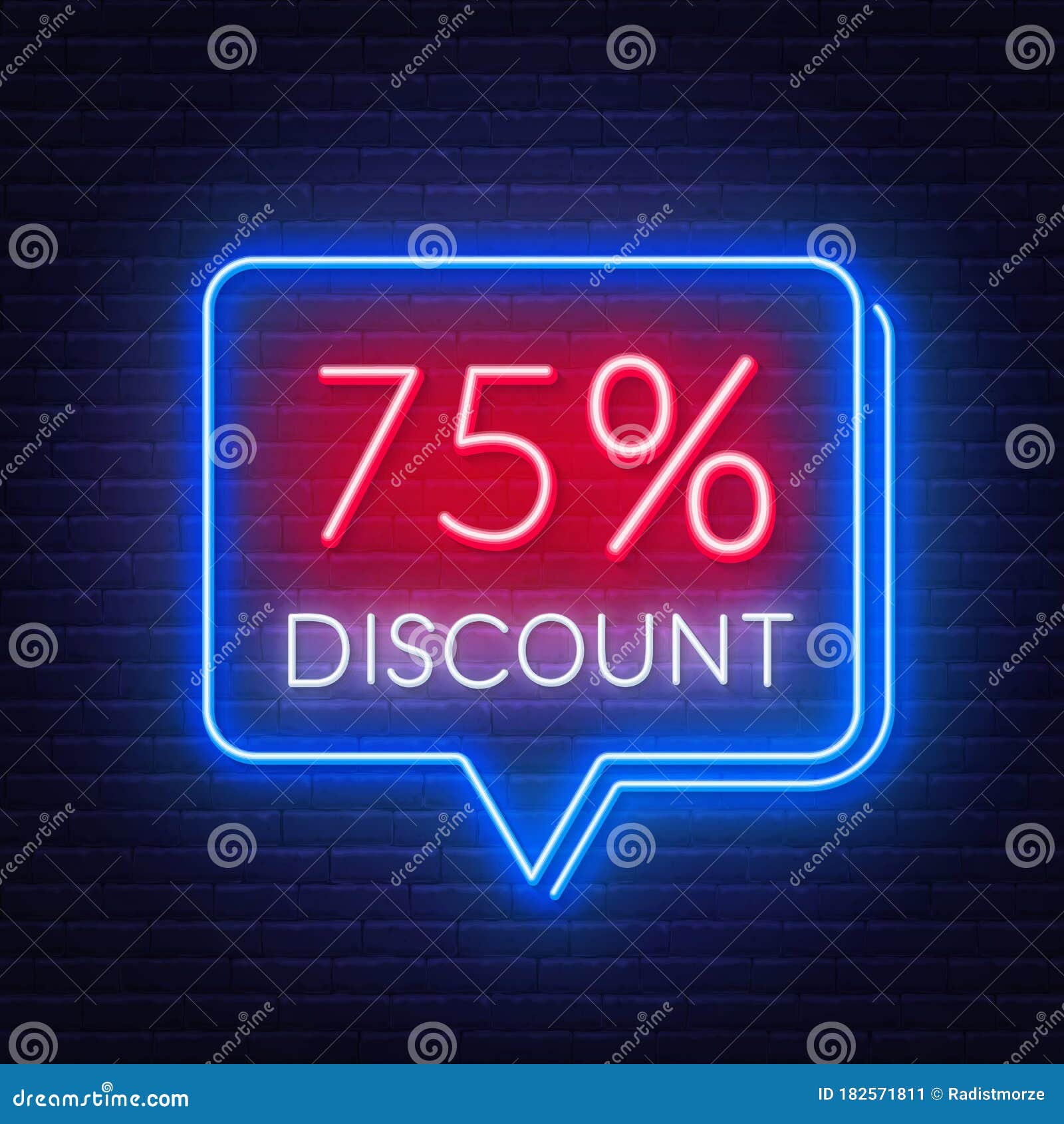 75 Percent Discount Neon Sign on Brick Wall Background Stock Vector ...
