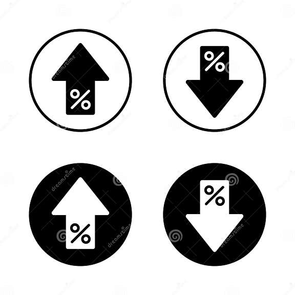 Percent Growth and Decline Icon on Black Circle. Increase and Decrease ...