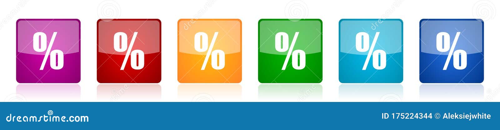 Percent Icon Set, Colorful Square Glossy Vector Illustrations in 6 ...
