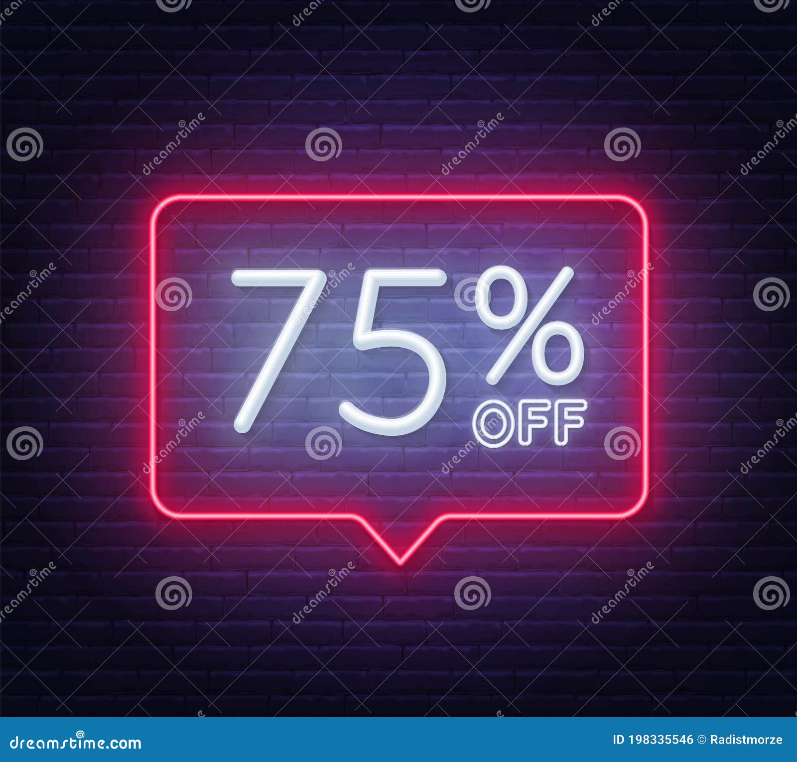 75 Percent Off Neon Sign on Brick Wall Background Stock Vector ...