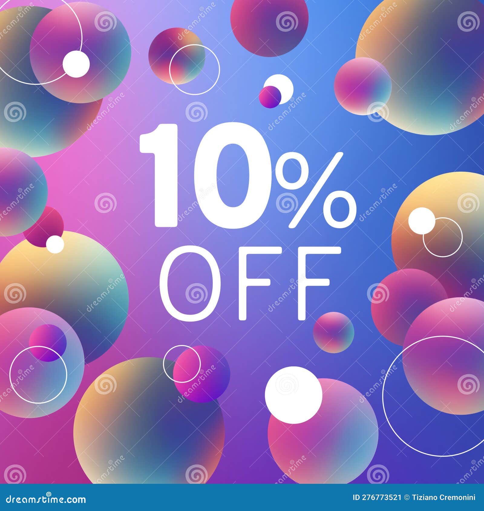 10 Off, White Letters on Multicolored Bubbles Background, 3d Rendering ...
