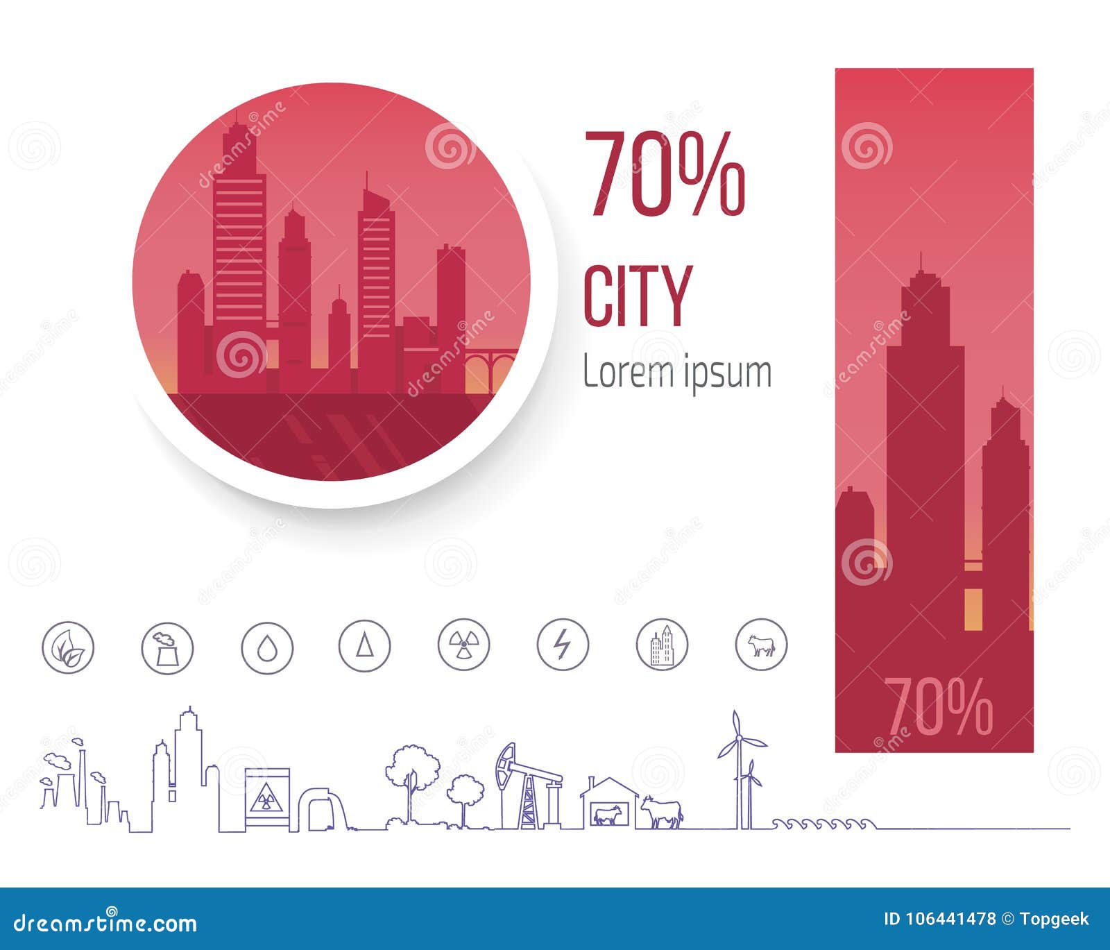 70 Percent Polluted Cities, Problem Of Pollution Vector Illustration ...
