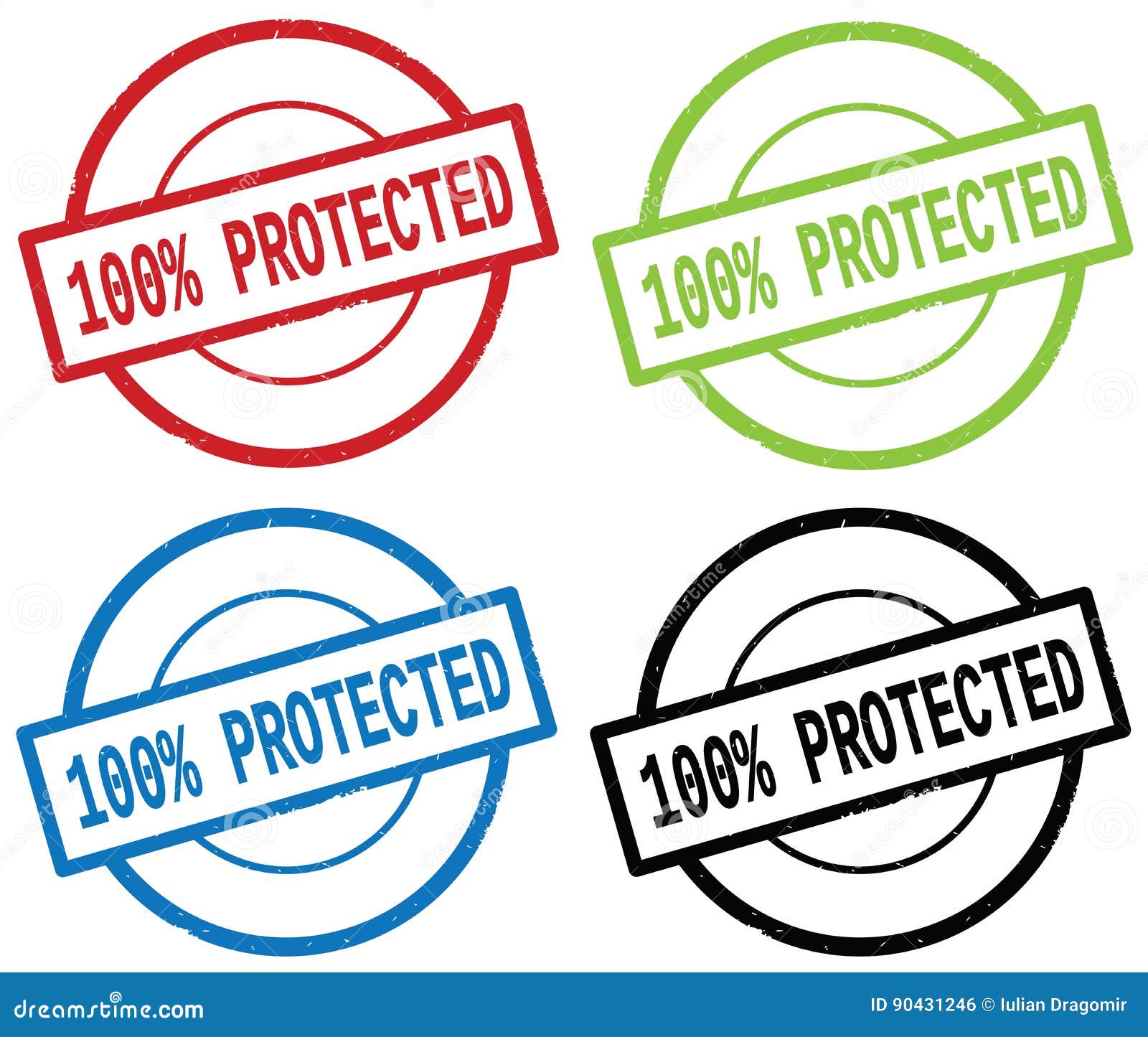 100 PERCENT PROTECTED Text, on Round Simple Stamp Sign. Stock ...