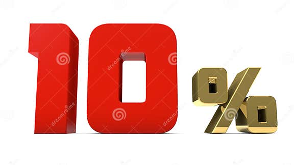 10 Percent Red and Gold Text Isolated on White Stock Illustration ...