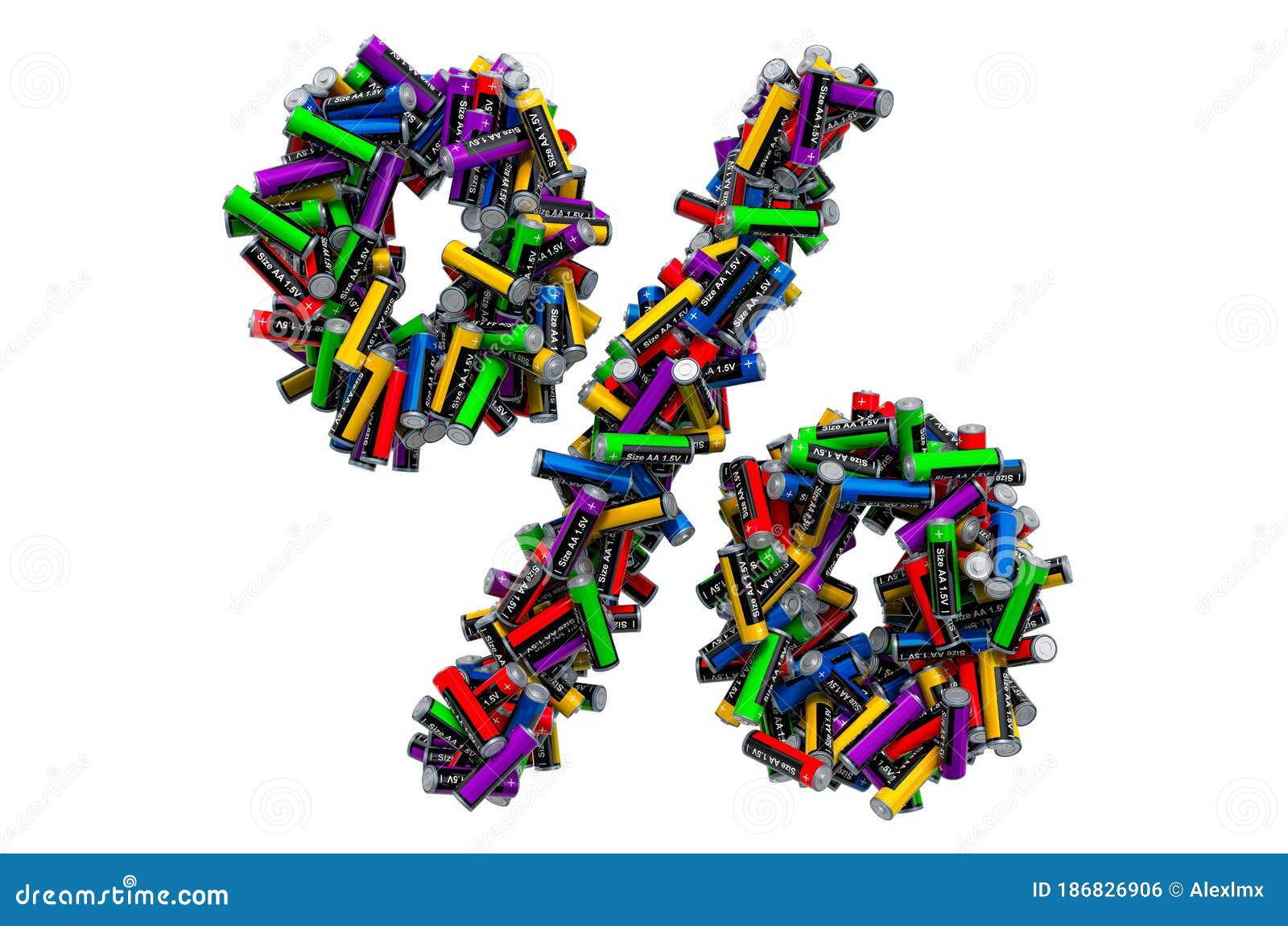 Percent Symbol from Colored AA Batteries, 3D Rendering Stock ...