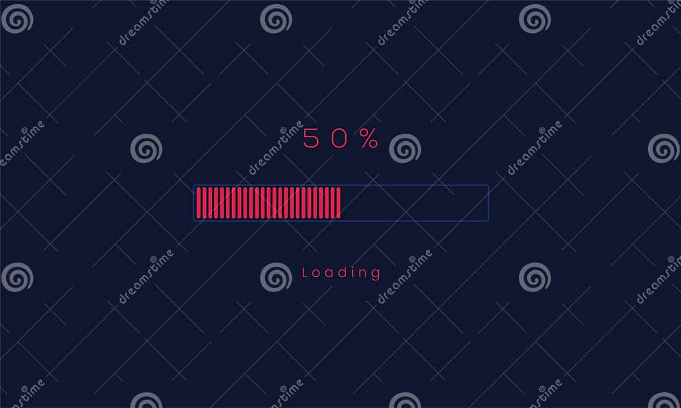 50 Percent Uploading Progress Bar, Red Loading and Processing Menu Bar Design Stock Vector ...