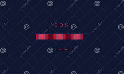 90 Percent Uploading Progress Bar, Red Loading and Processing Menu Bar Design Stock Vector ...