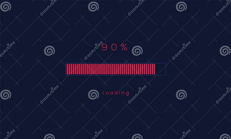 90 Percent Uploading Progress Bar, Red Loading and Processing Menu Bar Design Stock Vector ...