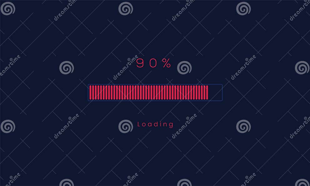 90 Percent Uploading Progress Bar, Red Loading and Processing Menu Bar Design Stock Vector ...