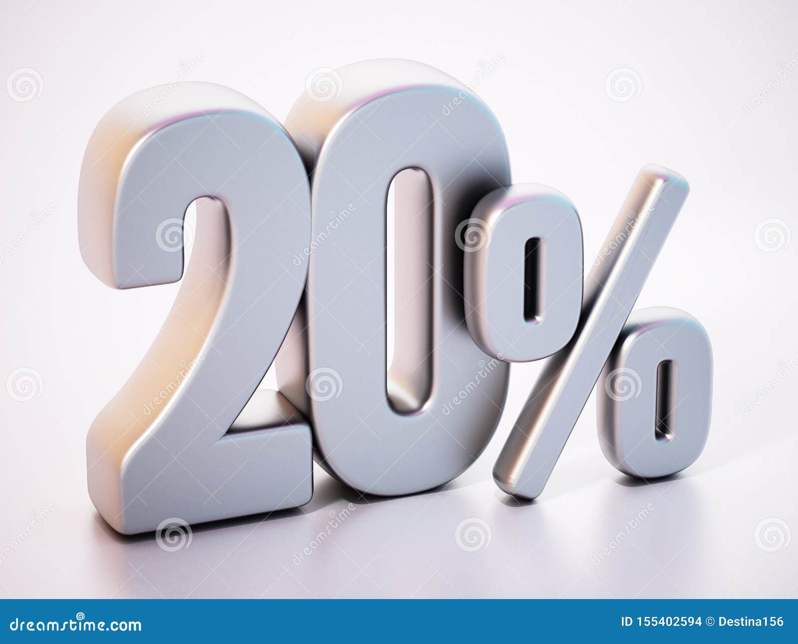 20 Percent Word Standing on White Surface with Soft Reflection. 3D ...