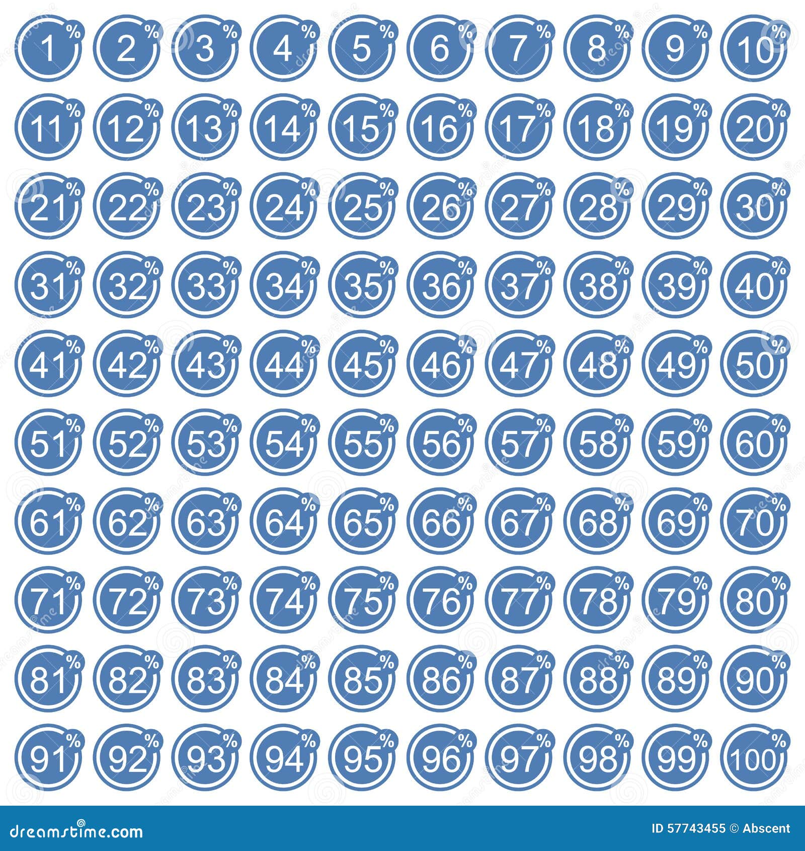 Percentage Icons Full Blue Set Stock Vector - Illustration of chart ...