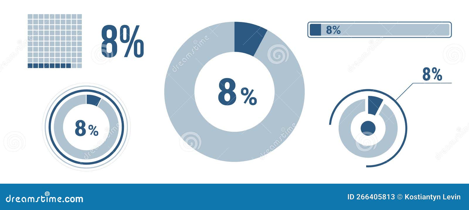 8 Percentage Infographic Set. Eight Circle Diagram, Pie Donut Chart ...