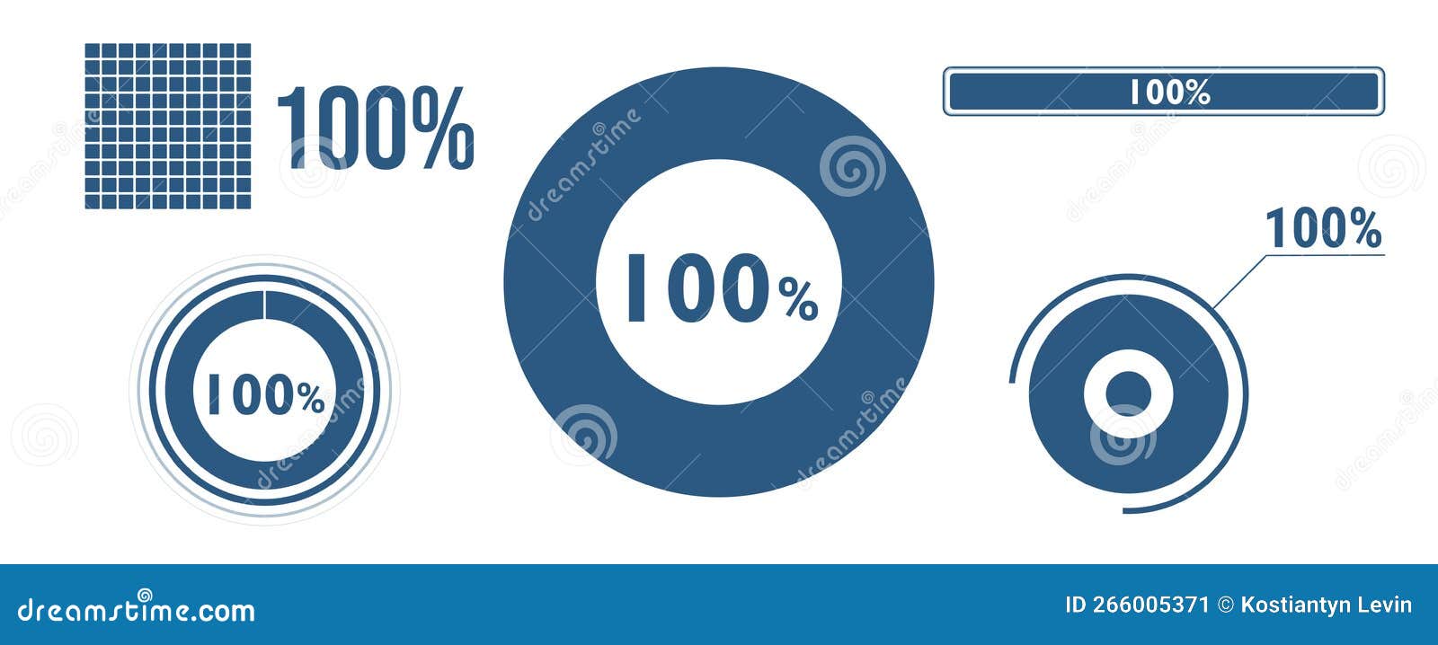 100 Percentage Infographic Set. Hundred Circle Diagram, Pie Donut Chart ...