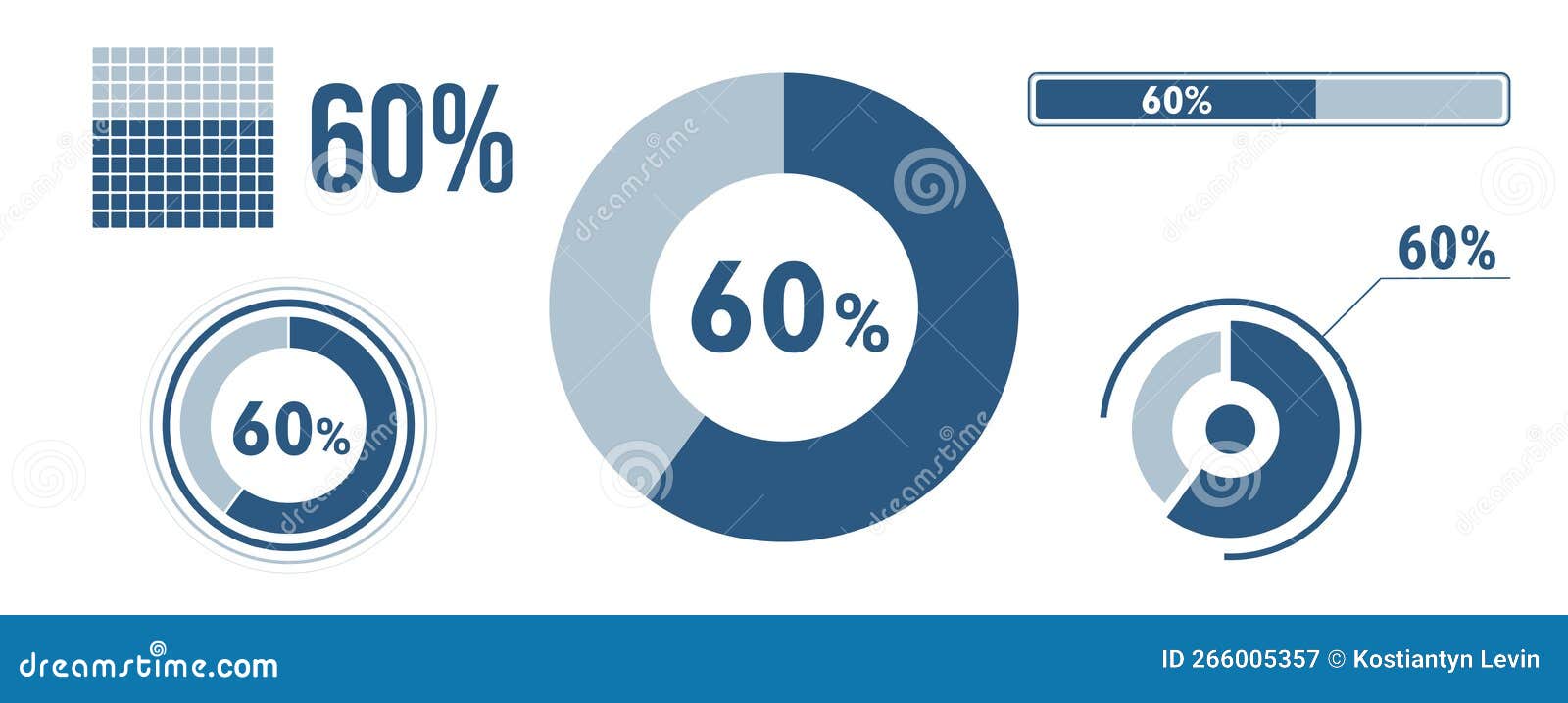 60 Percentage Infographic Set. Sixty Circle Diagram, Pie Donut Chart ...