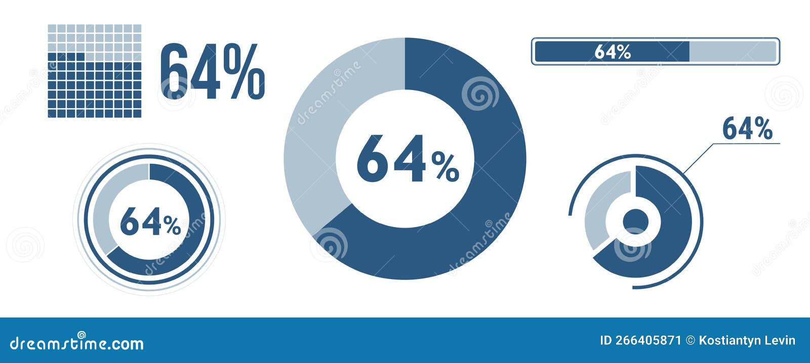 64 Percentage Infographic Set. Sixty-four Circle Diagram, Pie Donut ...