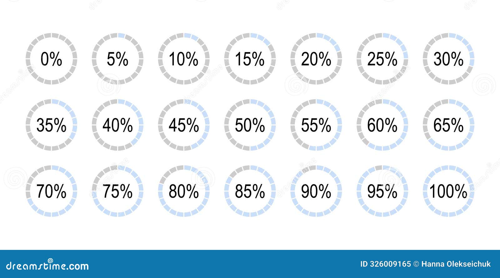 Percentage Infographics Elements. Blue and Gray Color Fill Pie Charts ...