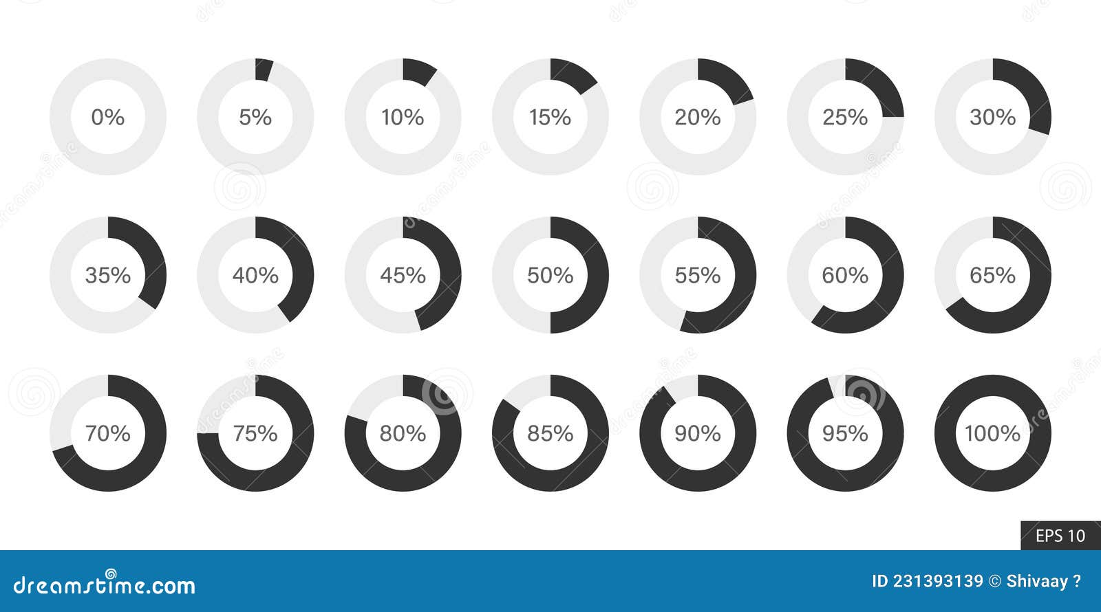 Set of Infographic Percentage Pie Chart Icons in Flat Style Design for ...