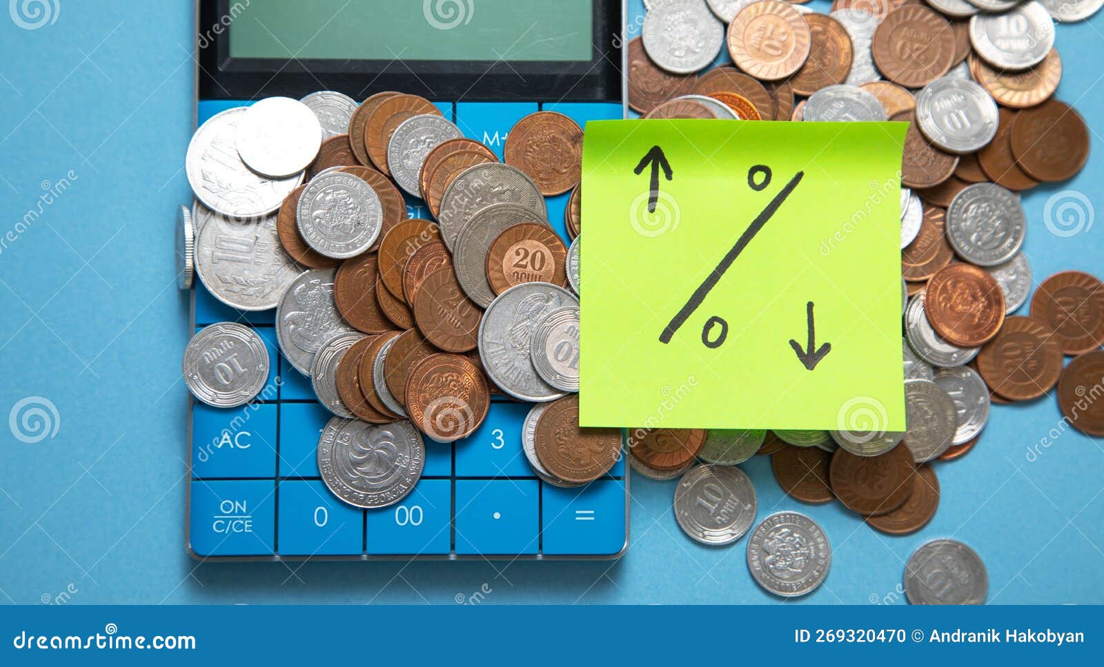 Percentage Symbol on Sticky Note with a Coins and Calculator Stock Photo - Image of economic ...