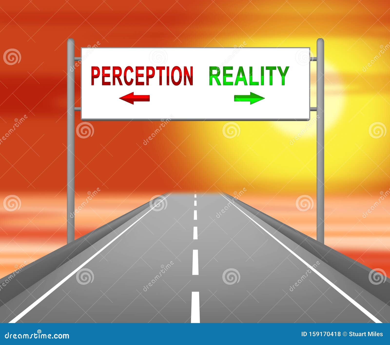 Perception Vs Reality Sign Compares Thought or Imagination with Realism ...