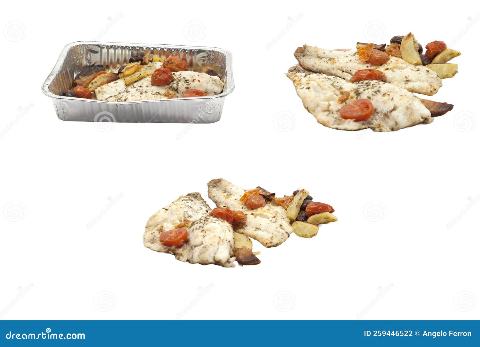 Perch Fillet Steamed with Cherry Tomatoes in a Tray Stock Photo - Image ...