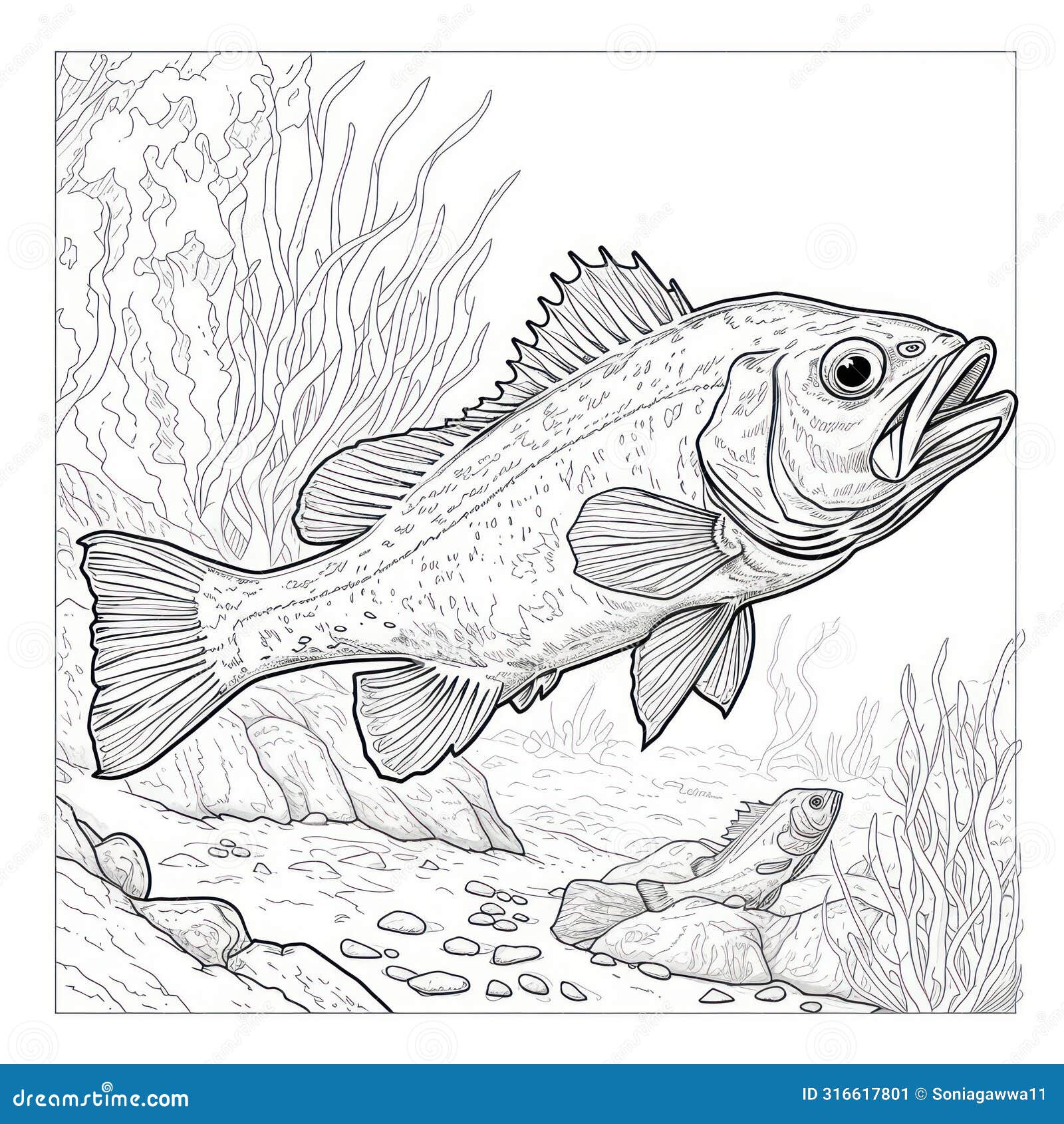 Perch Fish Drawing Coloring Book Page Stock Illustration - Illustration ...