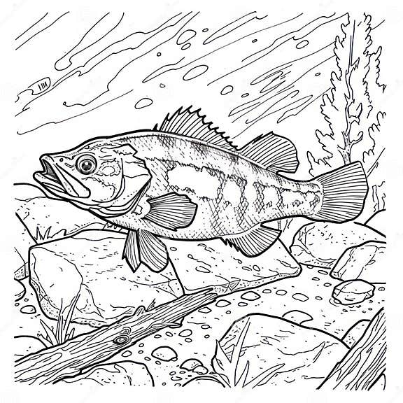 Perch Fish Drawing Coloring Book Page Stock Illustration - Illustration ...