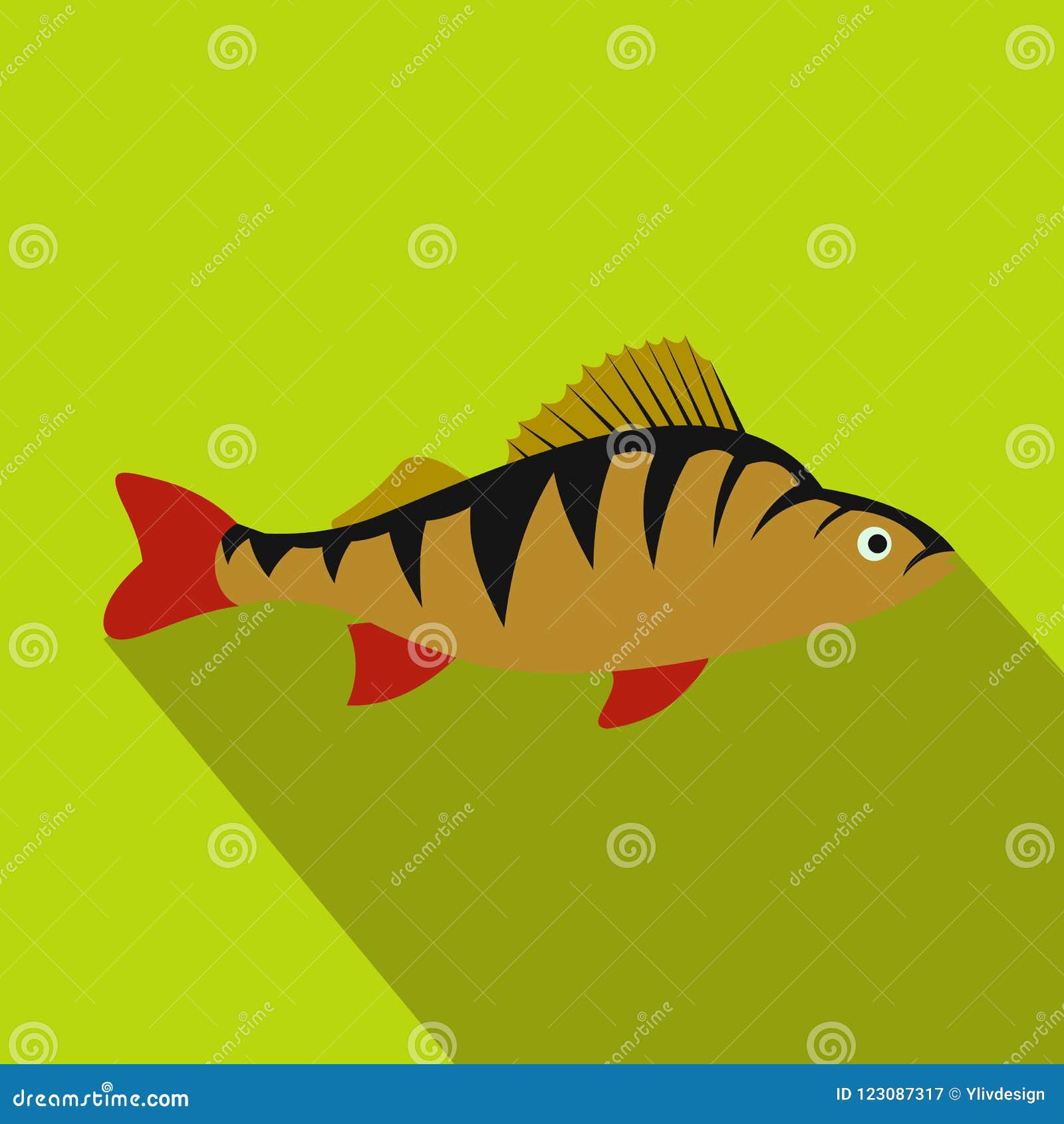 Perch Fish Icon, Flat Style Stock Illustration - Illustration of hook ...