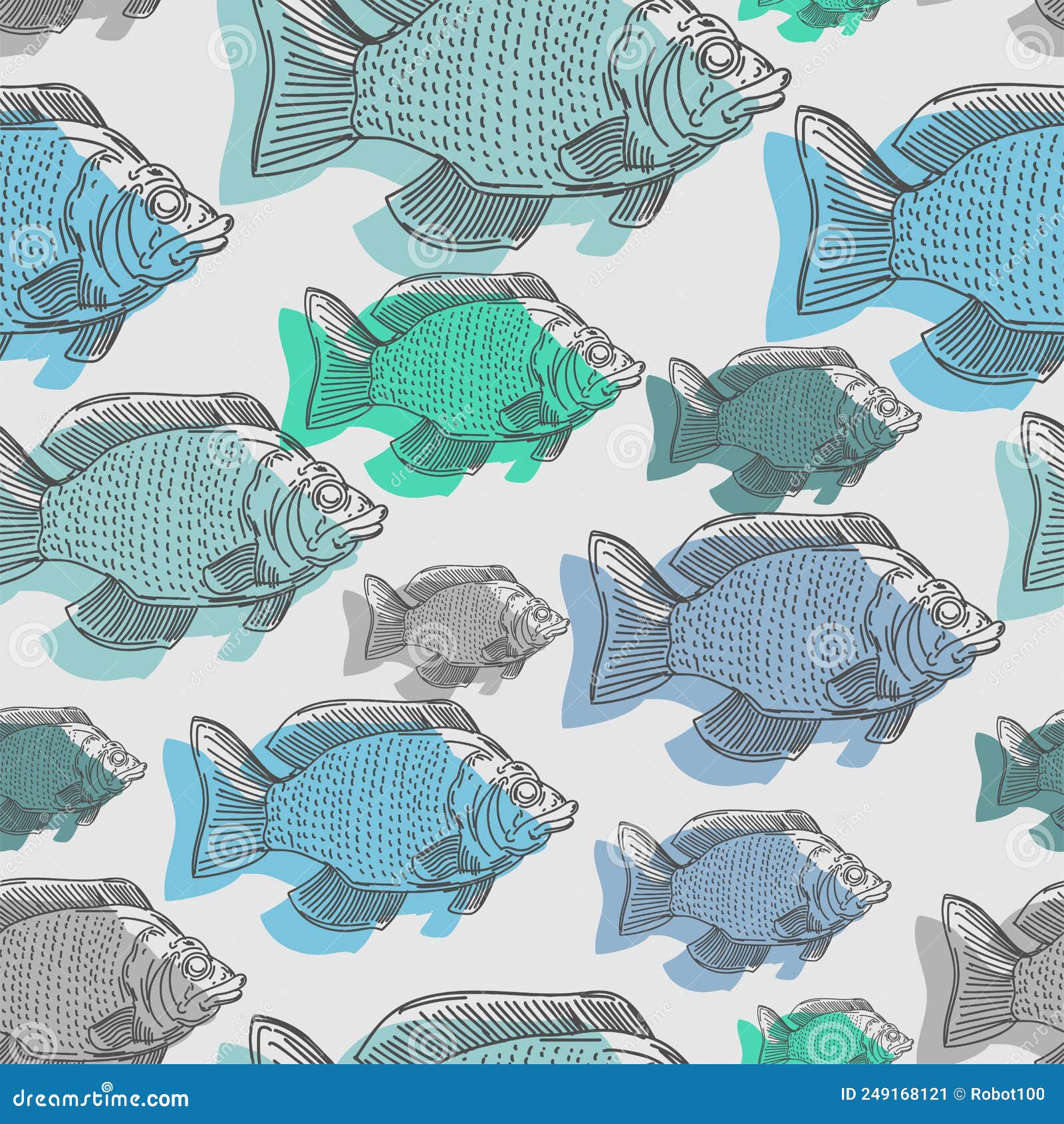 Perch. Hand Drawn Realistic Black Outline Illustration. Cartoon Vector ...