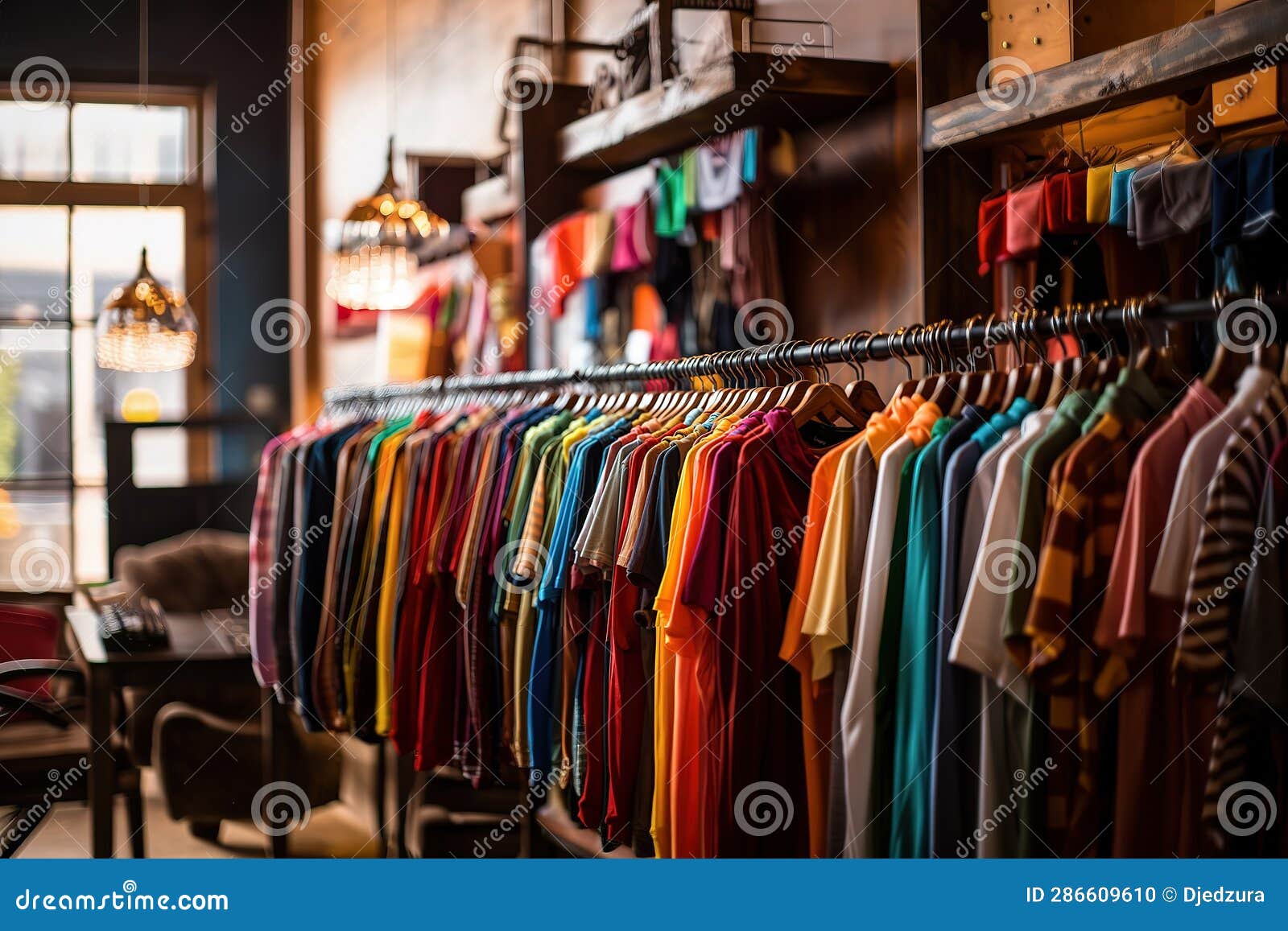 Percha Con Ropa Nueva De Una Tienda De Ropa Stock de ilustración ...