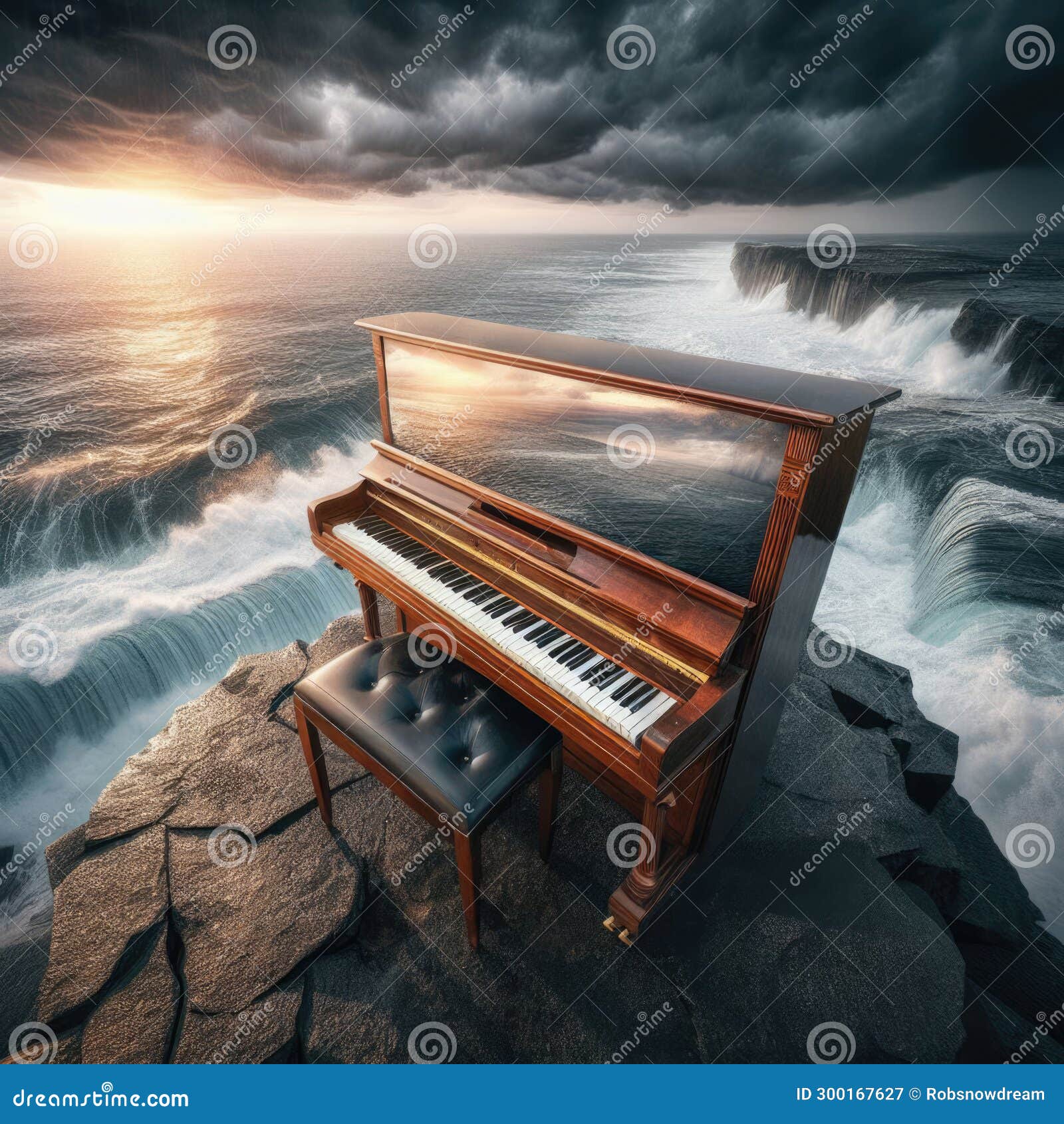 Upright Piano Sits on Cliff Edge in Dramatic Music Display, Against ...
