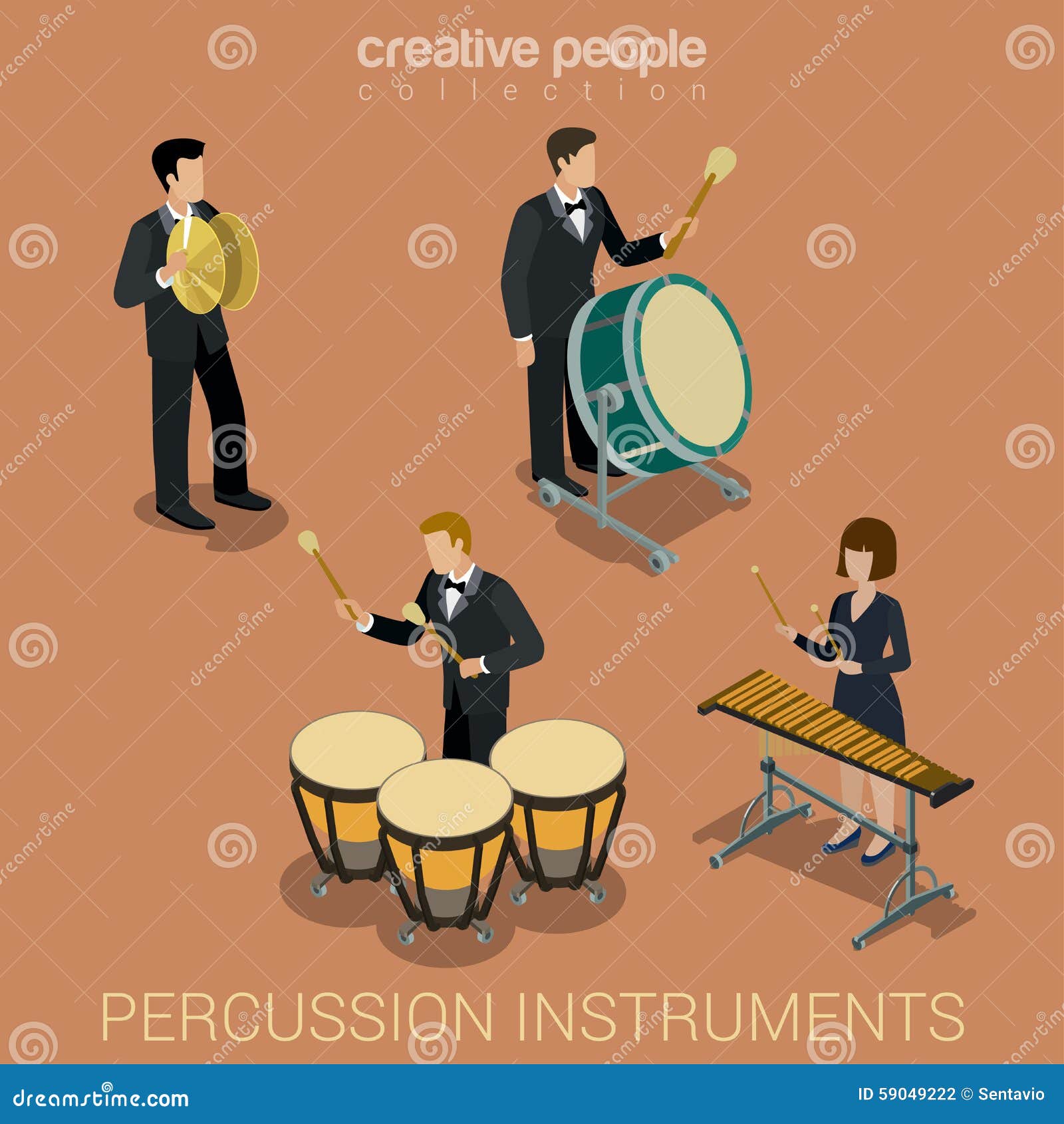 Percussion Instruments and Musicians Stock Vector - Illustration of ...