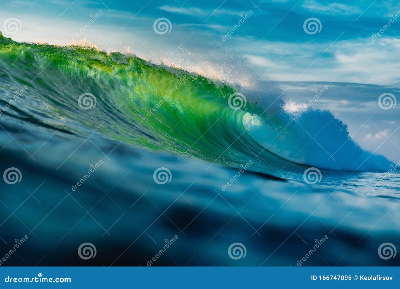 Perfect Barrel Wave in Ocean. Breaking Green Wave with Light Stock ...