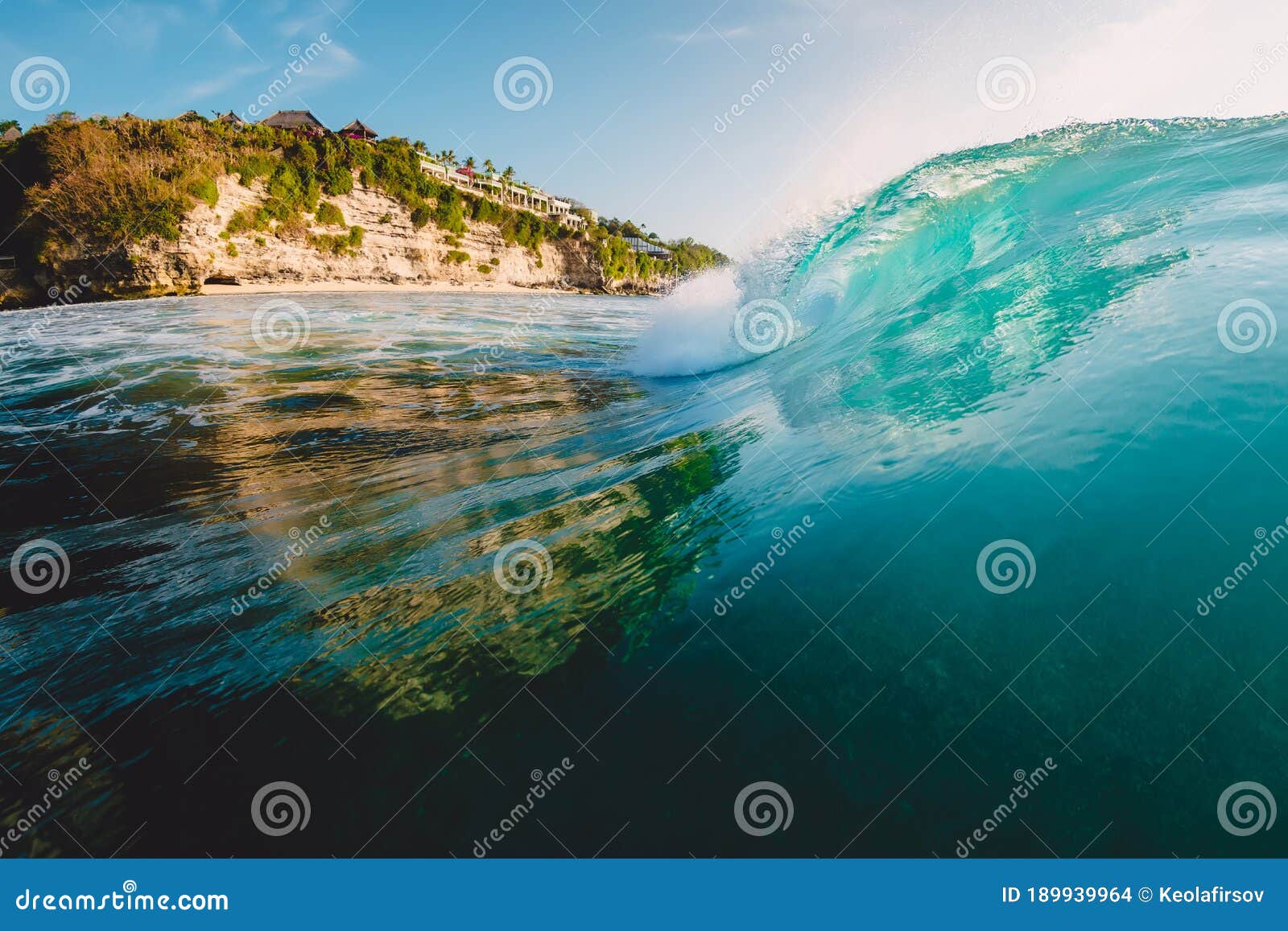 Perfect Barrel Wave in Ocean. Breaking Wave with Sun Light Stock Photo ...