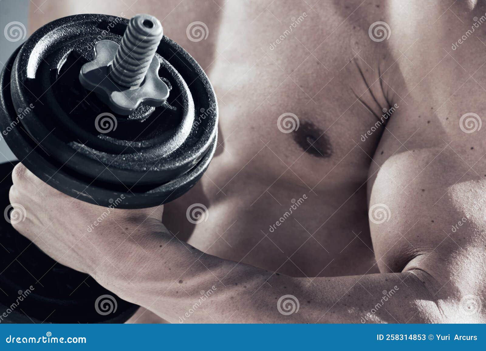 The Perfect Bicep. a Close Up of a Muscular Man Lifting Weights. Stock ...
