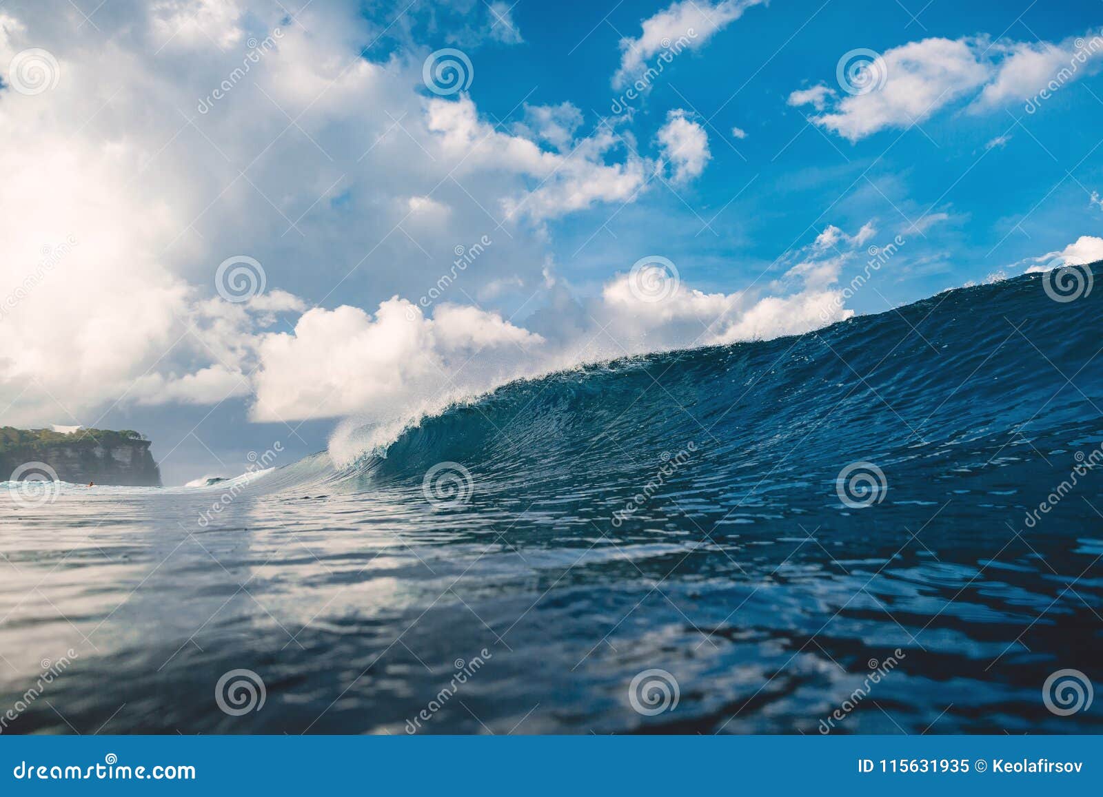 Perfect Big Breaking Barrel Wave in Ocean and Clouds Stock Image ...