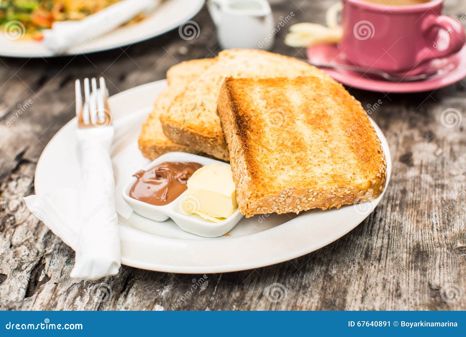 Perfect Breakfast. Toast with Butter and Chocolate Paste Stock Image ...
