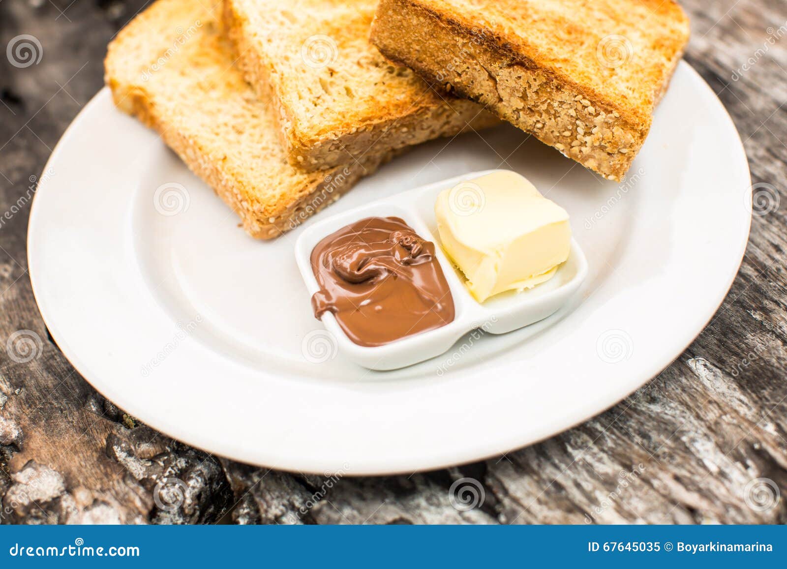 Perfect Breakfast. Toast with Butter and Chocolate Paste Stock Image ...