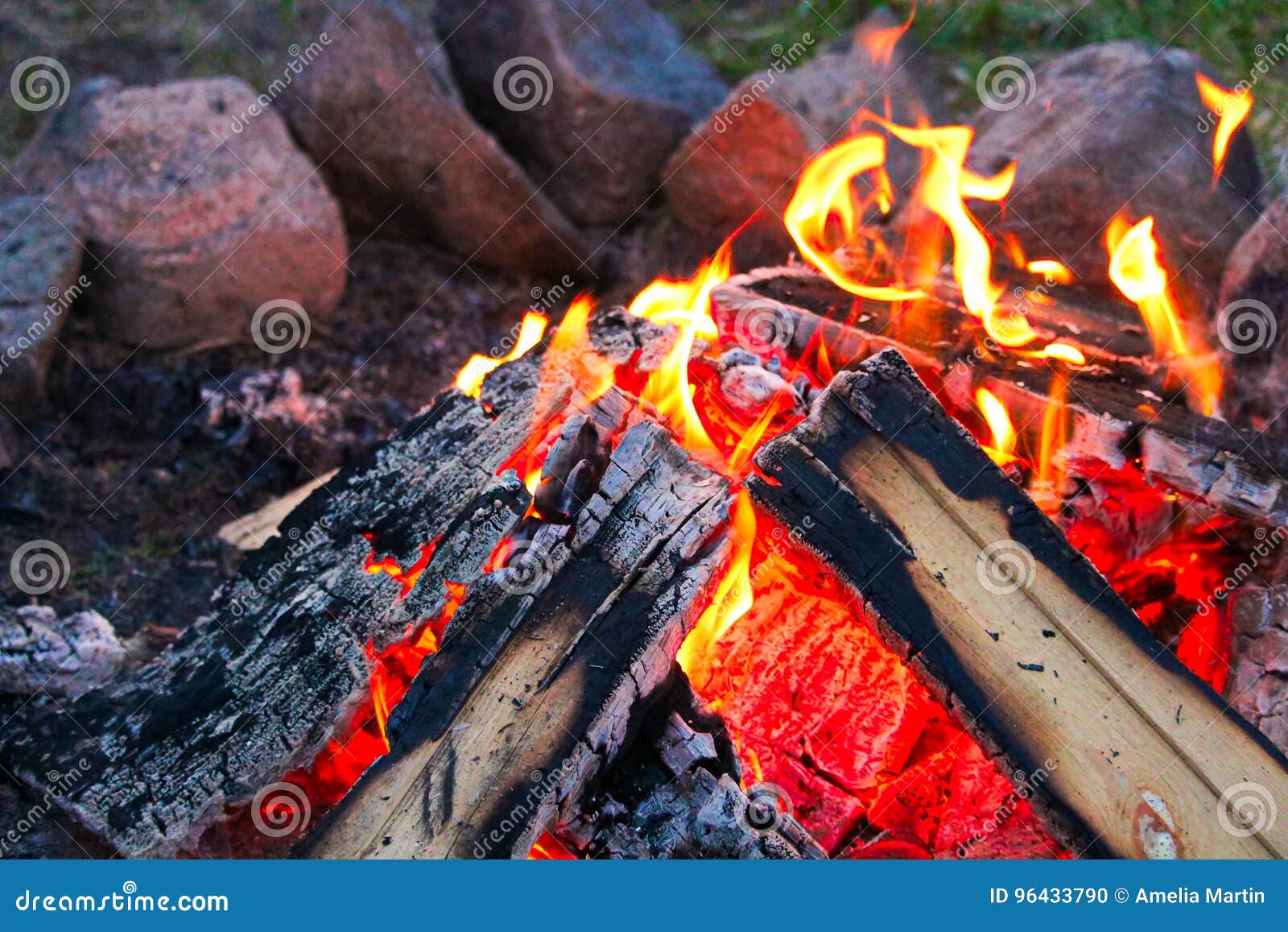 The Perfect Campfire with a Ring of Stones Around it Stock Photo ...