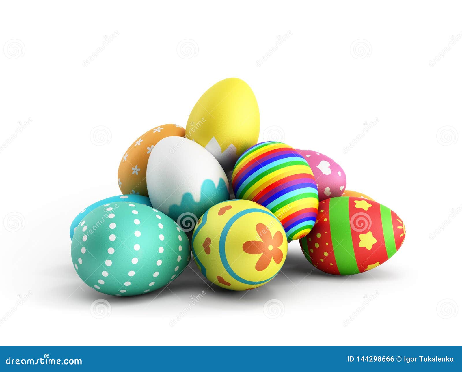 Perfect Colorful Handmade Easter Eggs 3d Render on a White Stock ...