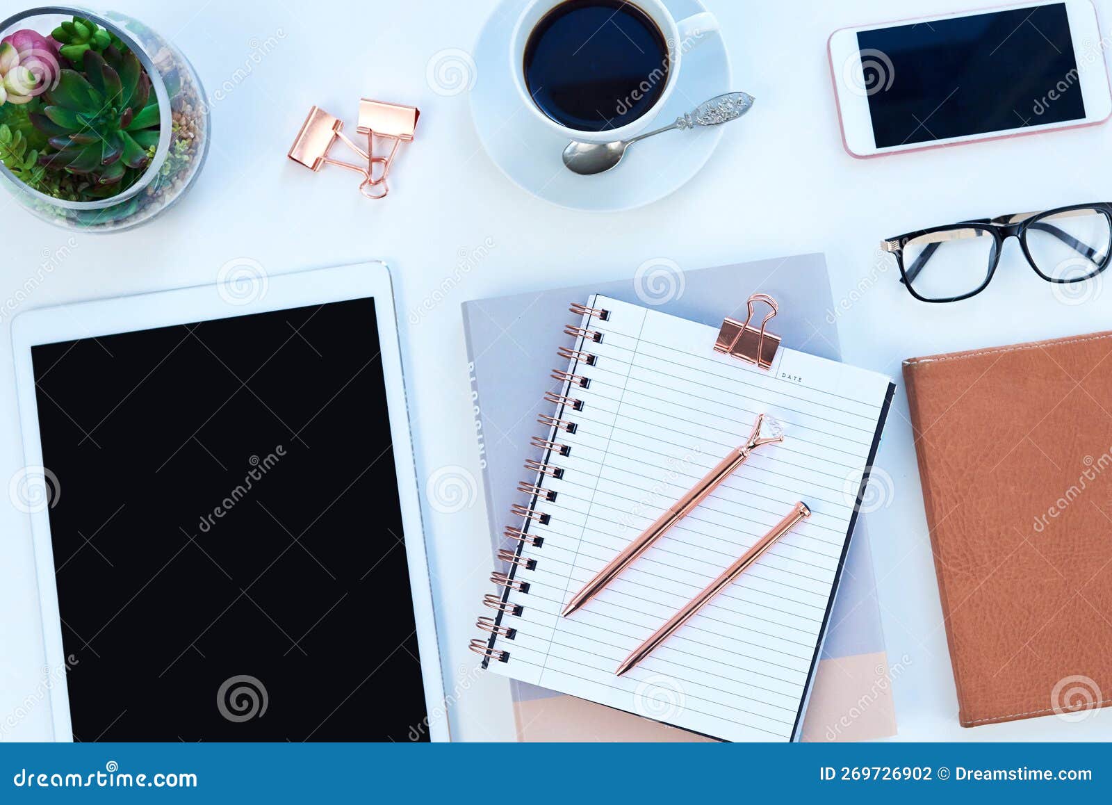 The Perfect Desk Setup for a Blogger. High Angle Shot of Objects on a ...