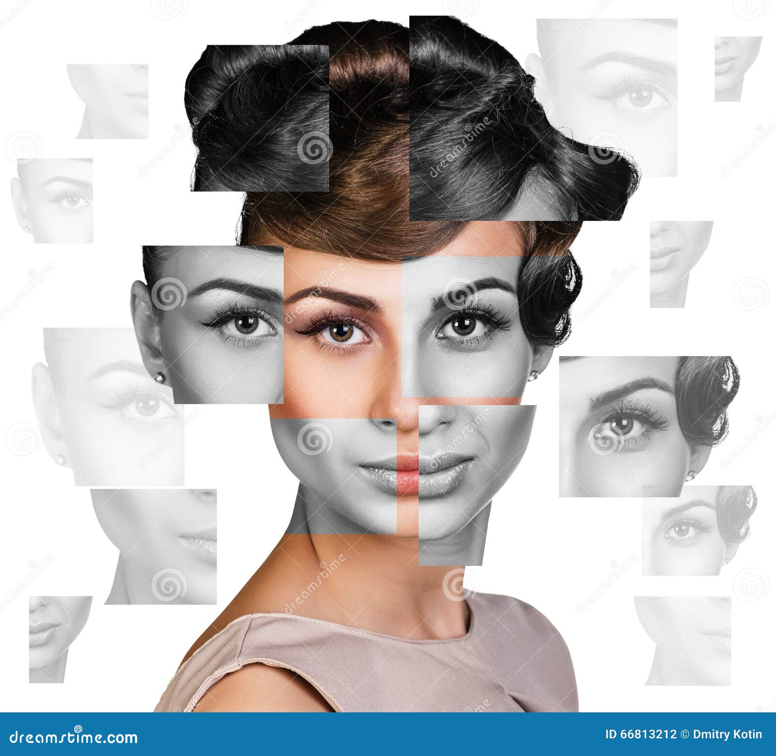 Perfect Female Face Made of Different Faces Stock Photo - Image of ...