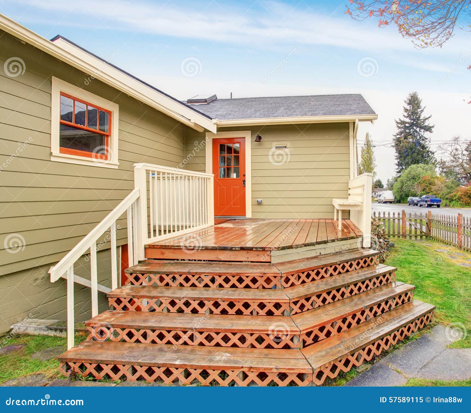 Perfect Fenced Back Yard Woth a Deck. Stock Image - Image of chairs ...