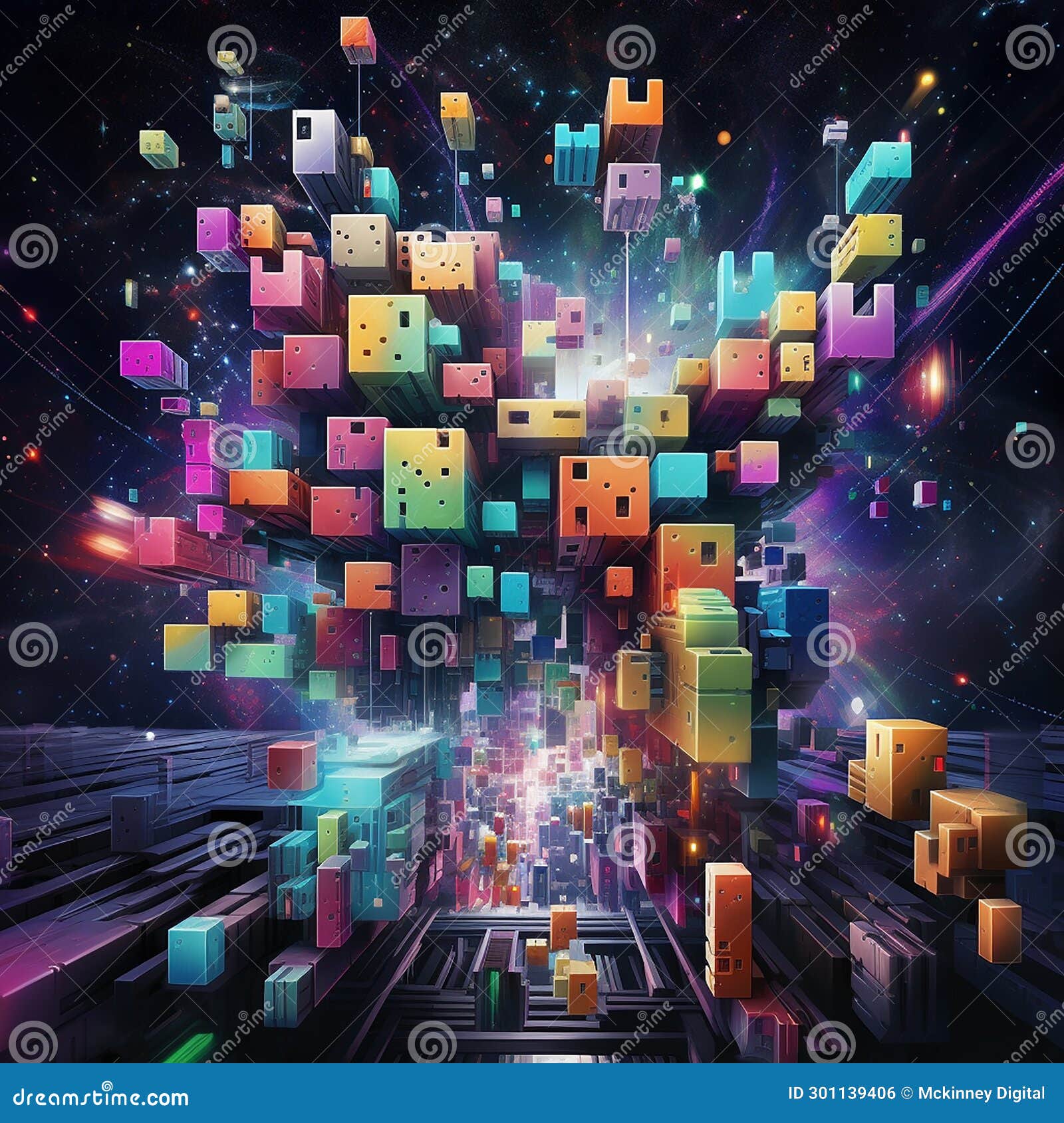 Neon Tech Style Design in Abstract Shapes and Lines. Stock Illustration ...