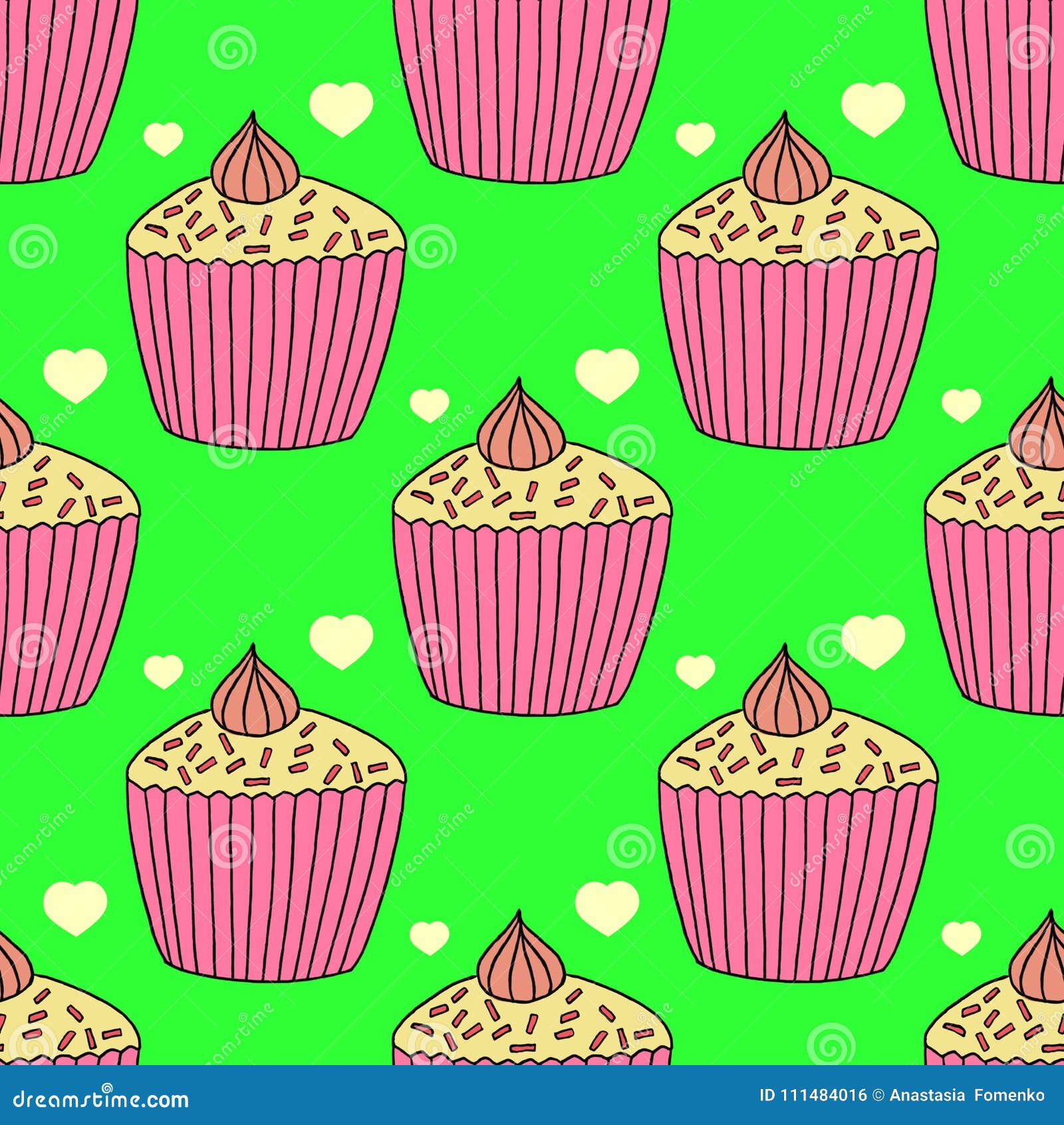 Perfect Graphical Seamless Pattern with Detailed Drawn Cupcakes and ...